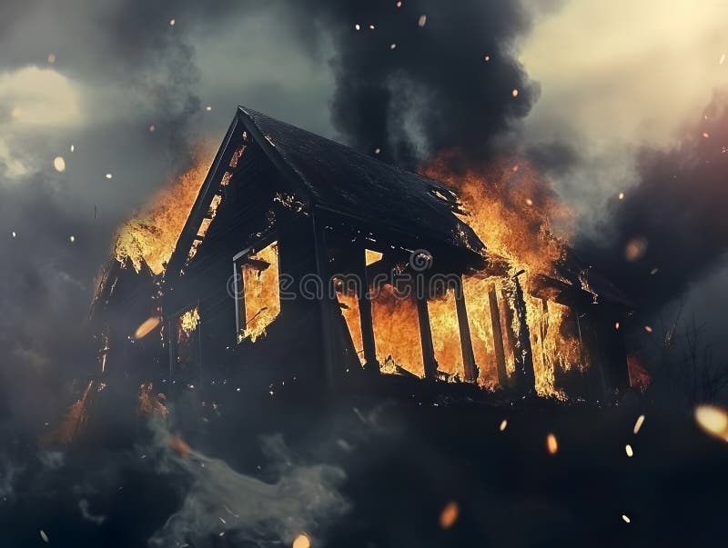 Burning Fire House Burn Down Building. Disaster Stock Illustration ...