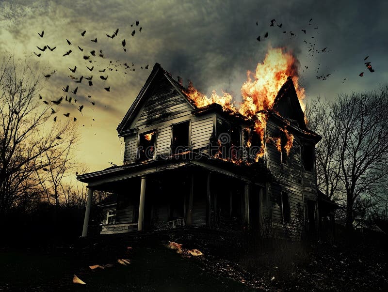 Burning Fire House Burn Down Building. Flame Stock Illustration ...