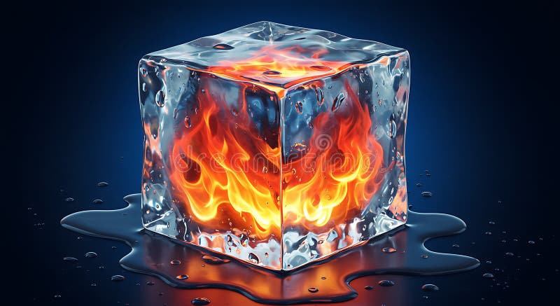 Burning Fire Inside Ice Cube Contrasting Hot and Cold Concept Stock ...