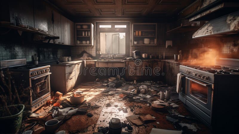 Burning Fire in the Kitchen. Generative Ai Stock Illustration ...