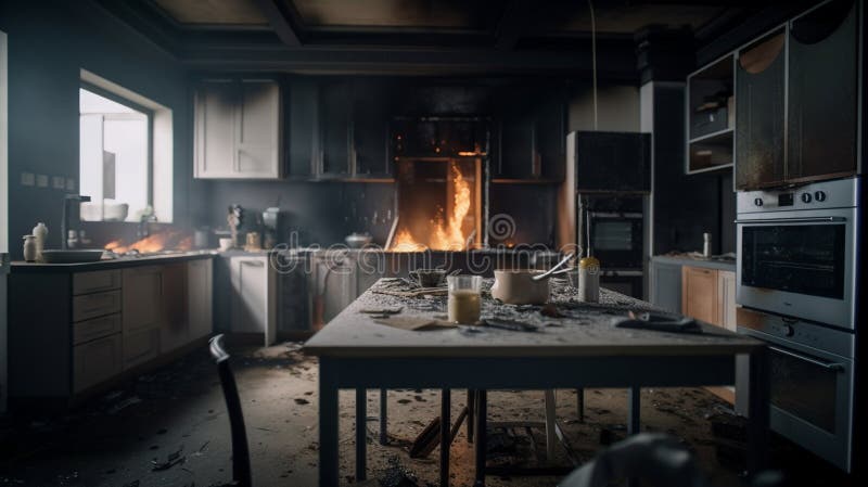 Burning Fire in the Kitchen. Generative Ai Stock Illustration ...