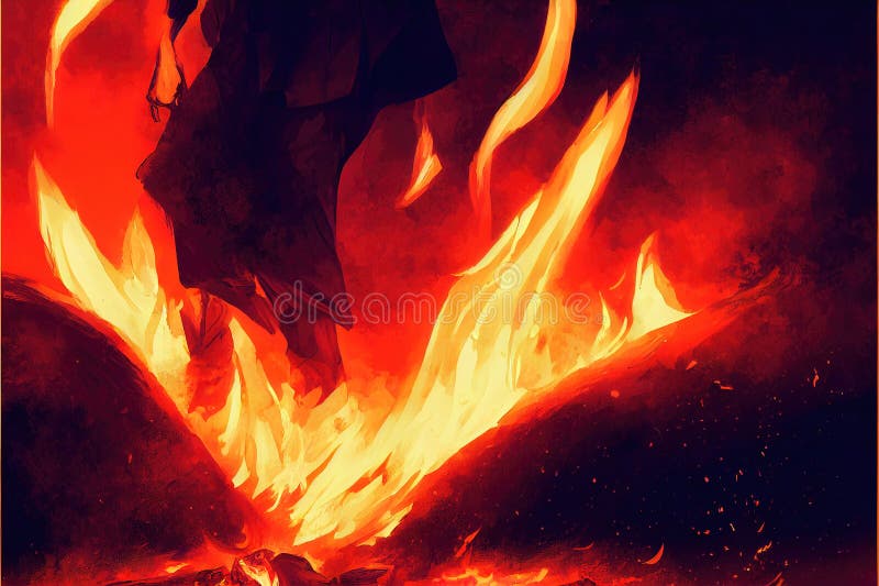 Burning Fire Land Painted in Cartoon Style, Ai Generated Image Stock ...