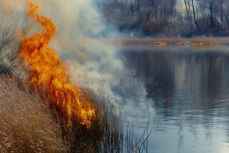 A Burning Fire in the Middle of a Serene Lake, Great for Backgrounds or ...