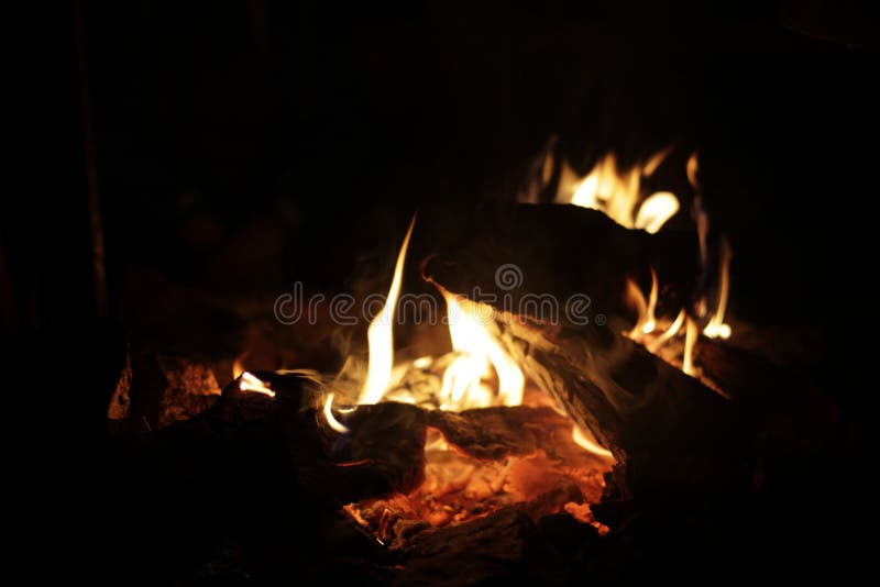 Burning fire at night stock image. Image of flame, firewood - 143568569
