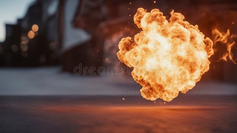 Burning Fire in the Night a Fireball Exploding in the Air, with a ...