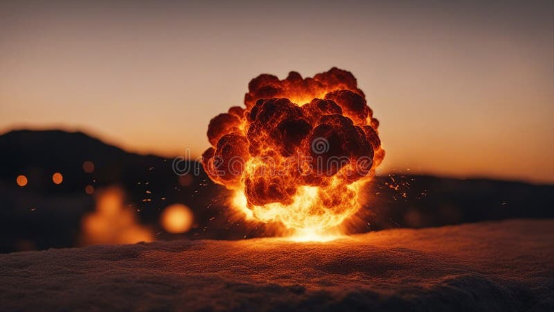Burning Fire in the Night a Fireball Explosion in the Air, Creating a ...