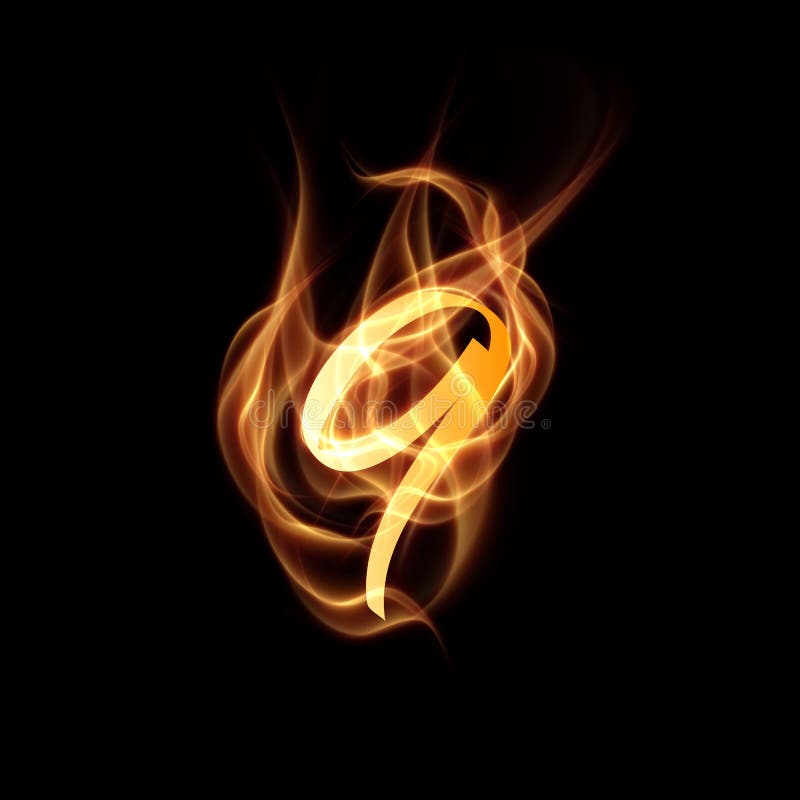 Burning Fire Number 9. Digit Nine with Fire Effect on Black Background ...