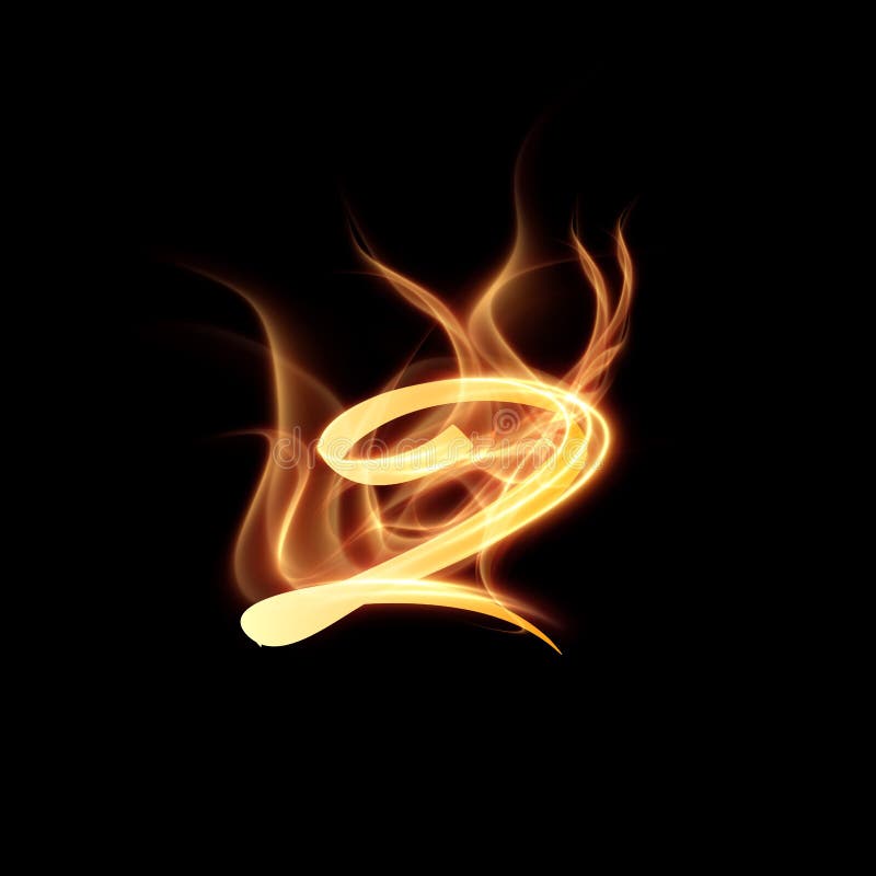 Burning Fire Number 2. Digit Two with Fire Effect on Black Background ...