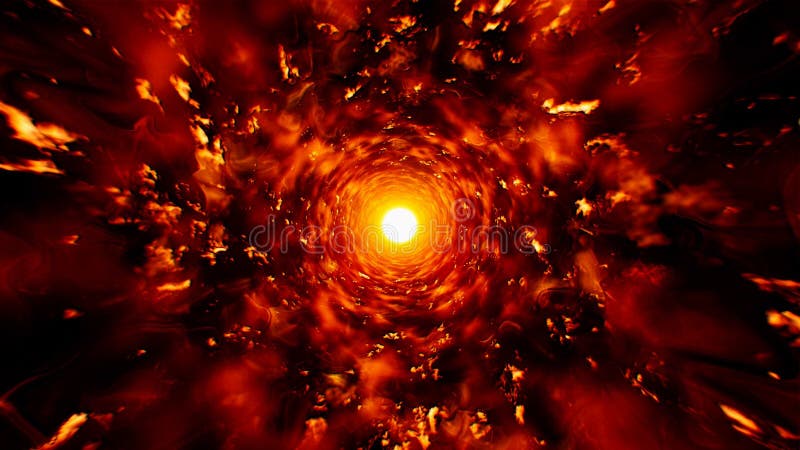 Burning Fire Particles and Glowing Core in the Tunnel Background Stock ...