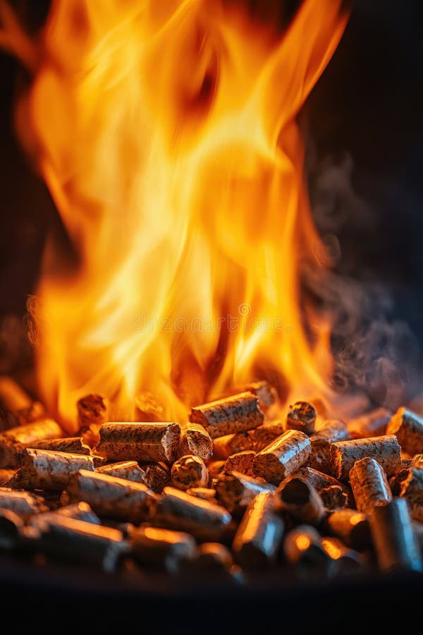 Burning Fire Pellets. Selective Focus Stock Photo - Image of winter ...