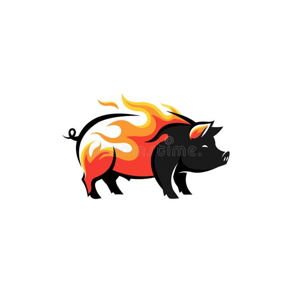 Burning Fire Pig Logo Design Template Stock Vector - Illustration of ...