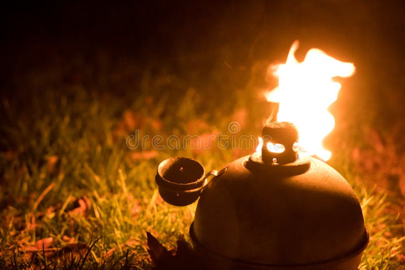 A Burning Fire Pot at Night Giving a Warm Light. Stock Image - Image of ...