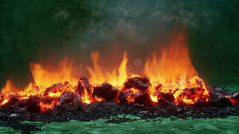 Realistic Fire Burning with Sparks on Green Screen Background Stock ...