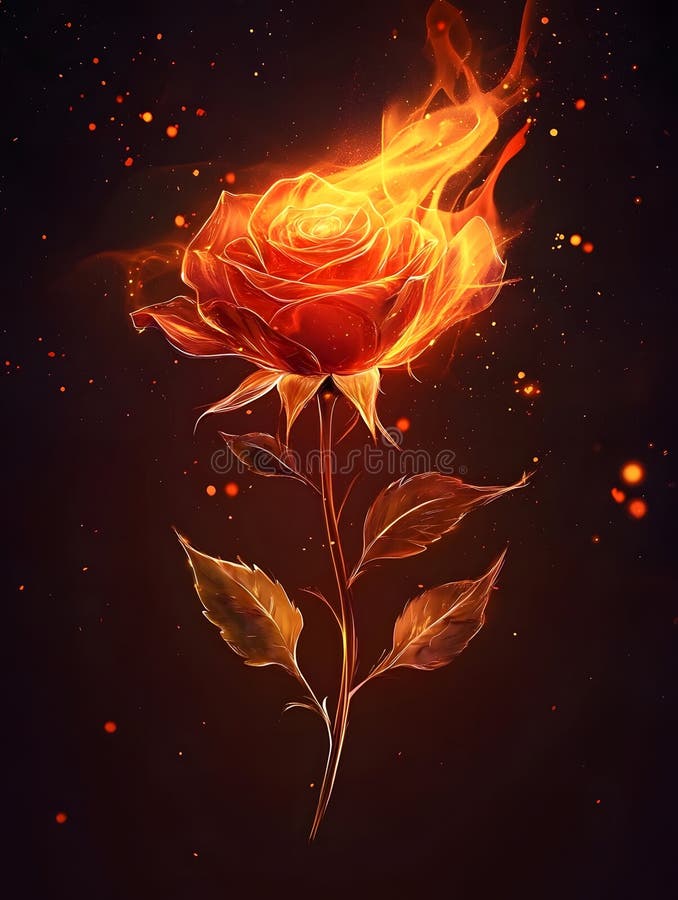 Burning Fire Rose Burn Floral Flower Flames Stock Illustration ...
