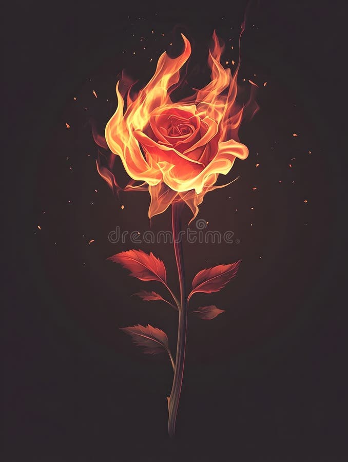 Burning Fire Rose Floral Flower Flames Stock Illustration ...