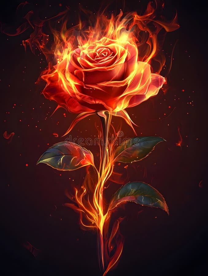 Burning Fire Rose Floral Flower Flames Stock Illustration ...