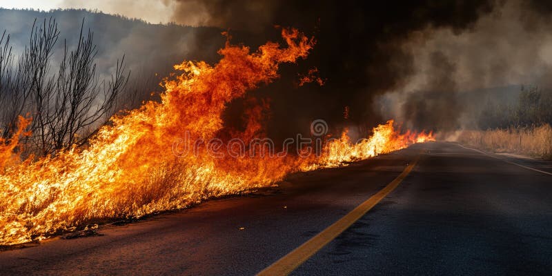 A Burning Fire on the Side of a Road, Suitable for Use in Scenes about ...