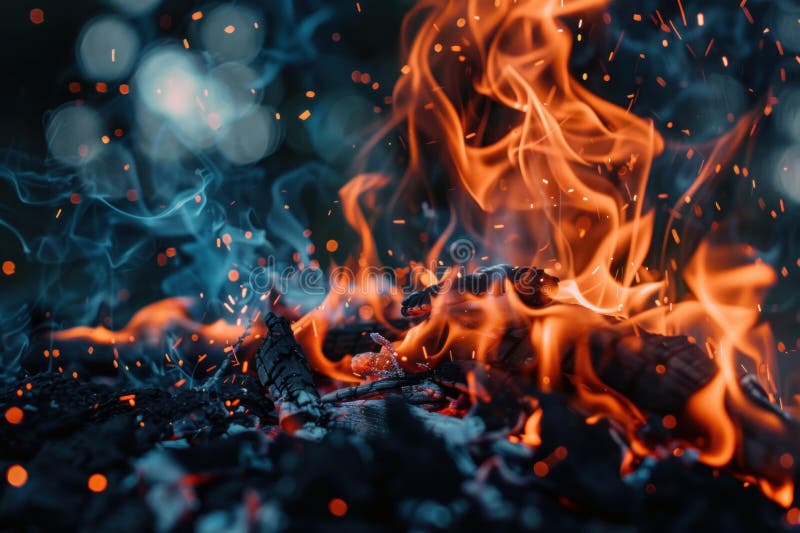 Burning Fire with Sparks Flying Around Creating Abstract Shapes Stock ...