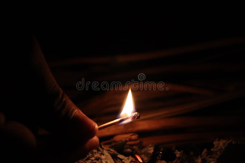 Burning Fire Stick in the Dark Knight Stock Image - Image of heat ...