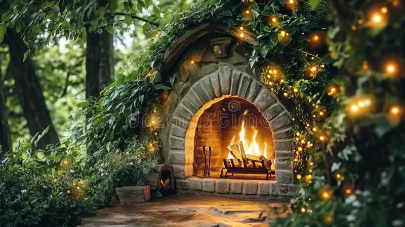 Burning Fireplace Warming Enchanted Forest Stock Video - Video of ...