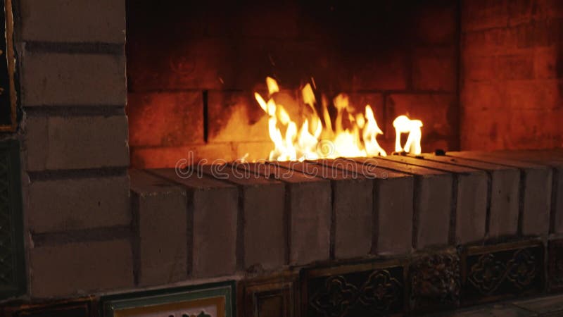Burning Fire in a Stone Fireplace Stock Footage - Video of bright ...