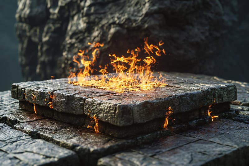 Burning Fire on a Stone Slab, Selective Focus, Toned Stock Illustration ...