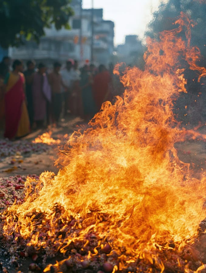Burning Fire in Street stock image. Image of street - 358547565