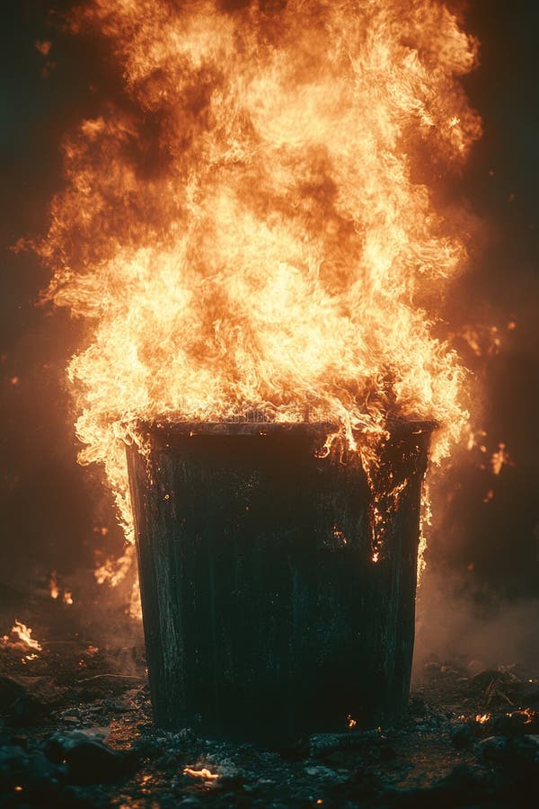 A Burning Fire in a Trash Can, Caution and Concern Stock Image - Image ...