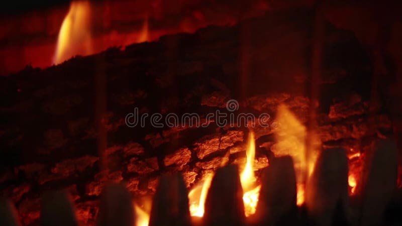 Burning Fire in Warm Fireplace on Dark Background Stock Footage - Video ...