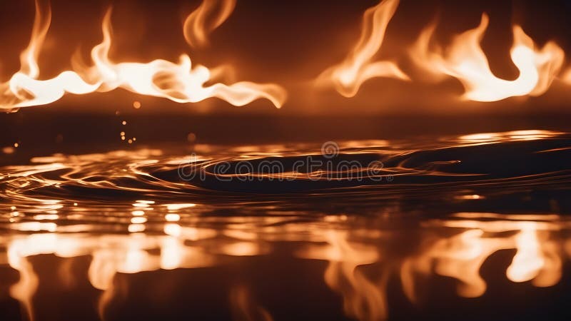Burning Fire in the Water a Fiery Spectacle on the Water Surface, with ...