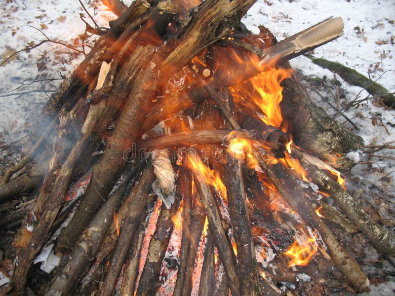 Burning fire in the winter stock photo. Image of smoke - 36317646