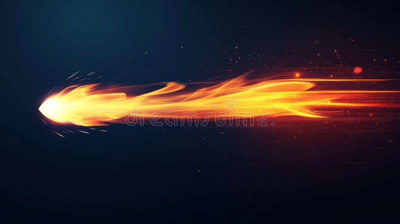 Burning Fireball Flying through Dark Space with Light Streaks Stock ...