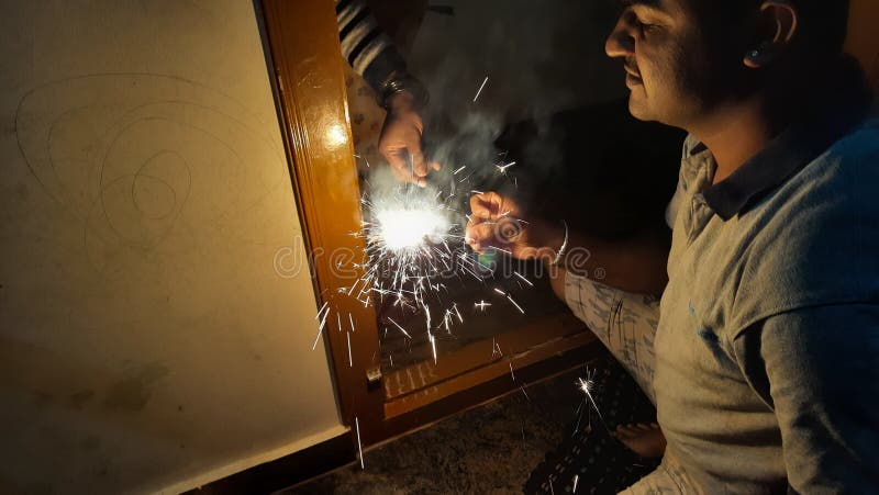 Burning Firecrackers in a Dark Outside of the House Editorial ...