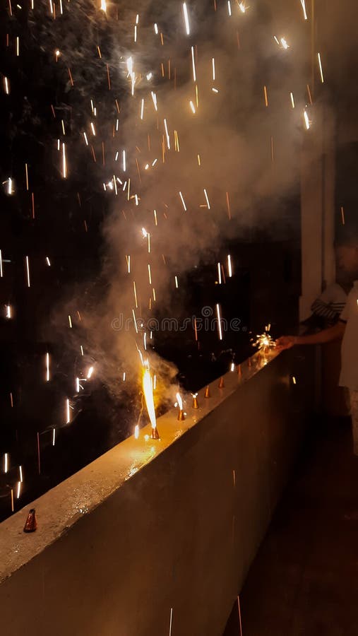 Burning Firecrackers in a Dark Outside of the House Stock Image - Image ...