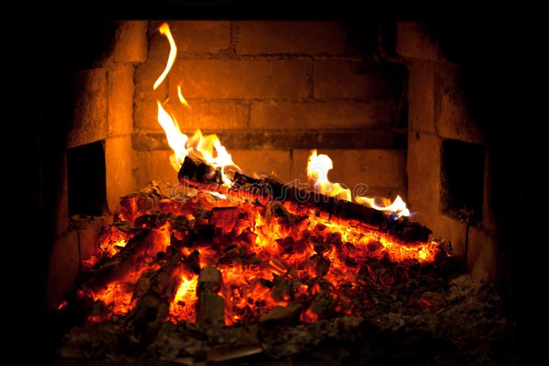 Burning fireplace stock photo. Image of stone, home, brick - 16598744