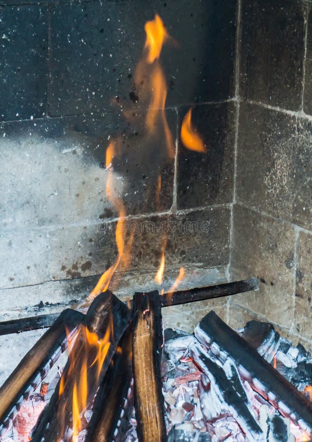 Burning Fireplace. Bonfire Warmth Object Stock Image - Image of brick ...