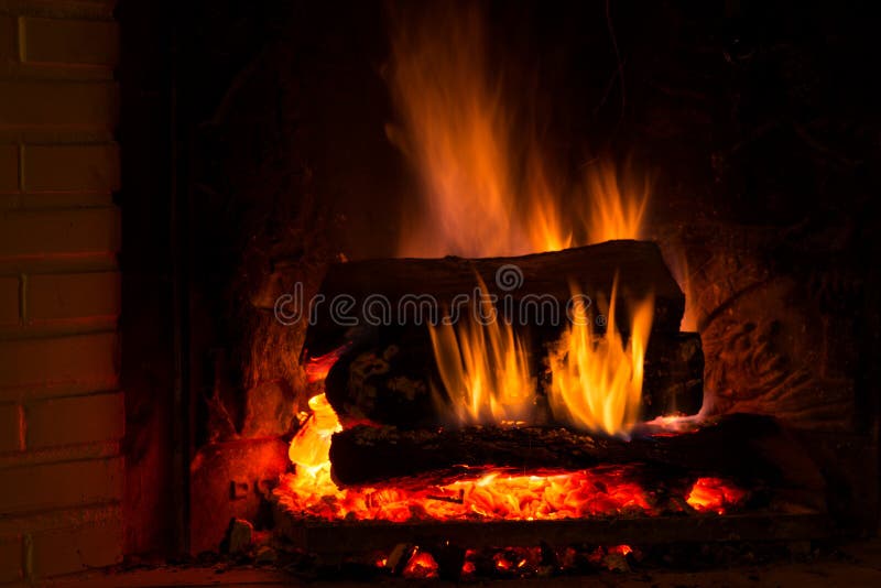 Burning Fireplace with Fresh Firewood Stock Photo - Image of designe ...