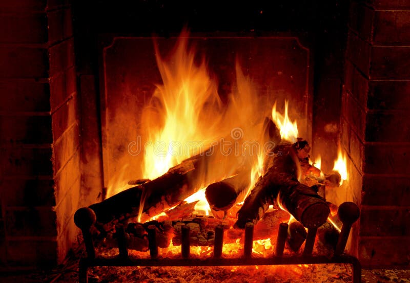 Burning Fireplace In The House In Winter Evening Picture. Image: 130471875