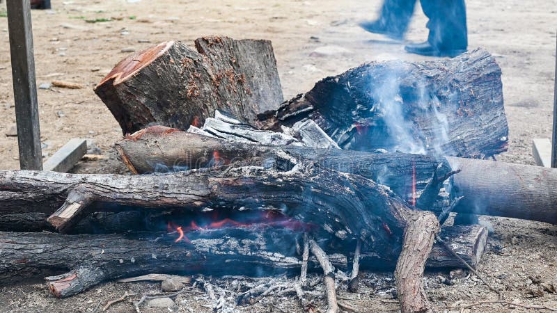 Burning Firewood. Barbecue Logs. the Preparation of Fire for the BBQ in ...