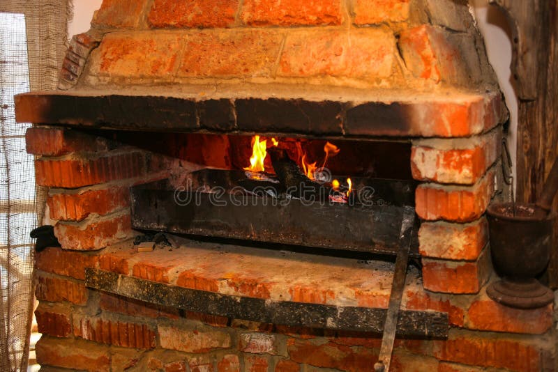 Burning Firewood in Brick Furnace Stock Photo - Image of light, fire ...