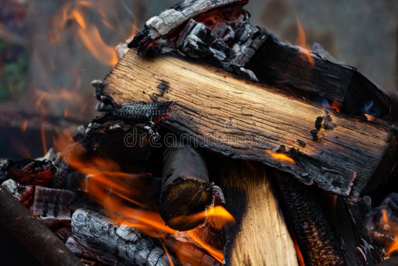 Burning Firewood Engulfed in Flames of a Fire Stock Image - Image of ...