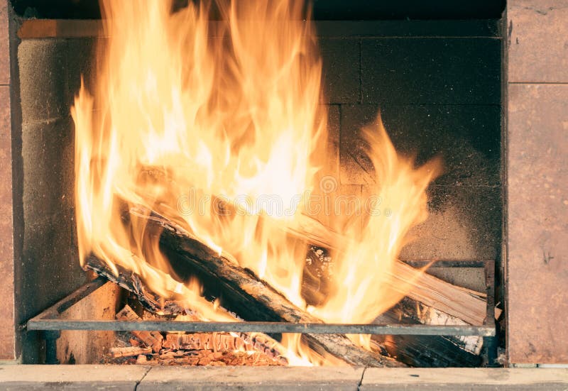 Burning Firewood in the Fireplace Insert Stock Photo - Image of energy ...