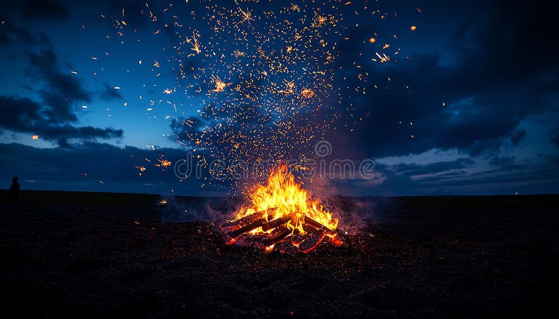 Burning Firewood Glowing in Dark Summer Night Sky Generated by AI Stock ...