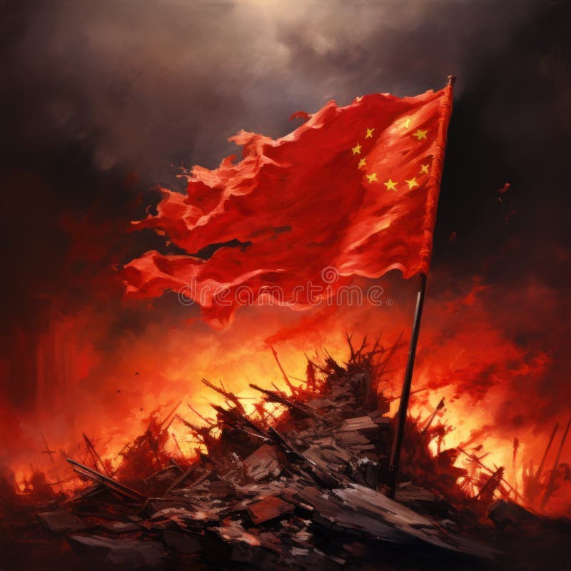 Burning Flag of China, Close Up Stock Illustration - Illustration of ...