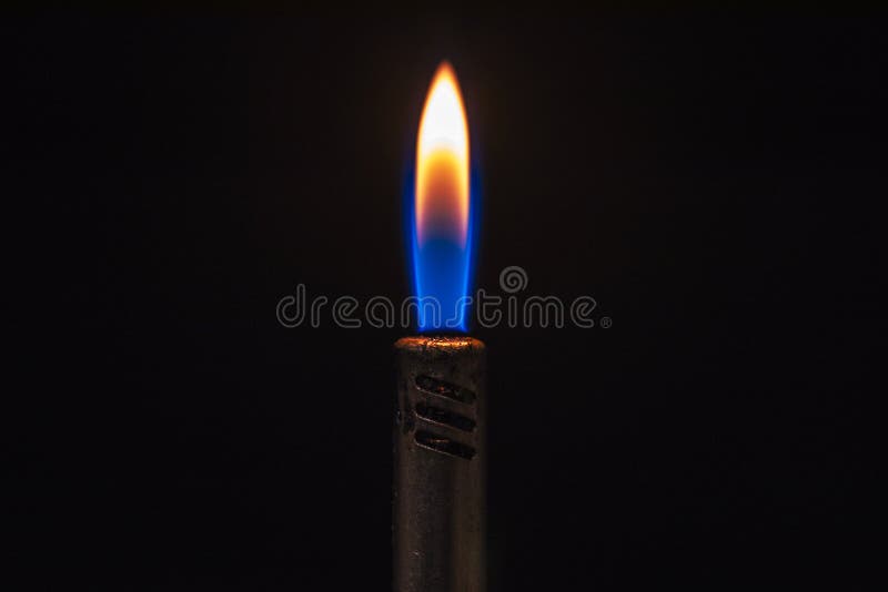 Burning Flame of a Blue Gas Lighter in the Dark Stock Image - Image of ...