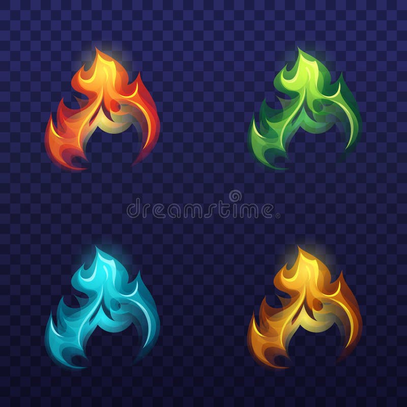 Burning Flame Icon Set in Multiple Colors Stock Vector - Illustration ...