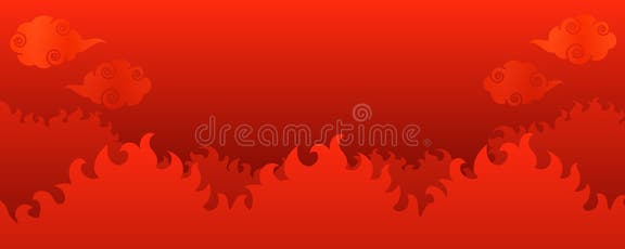 Burning Flames and Chinese Style Clouds Gradient Background Vector ...