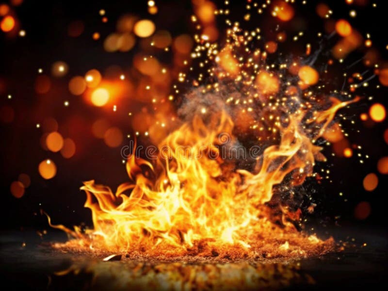 Burning Flames with Flying Particles Overlay Effect Stock Illustration ...
