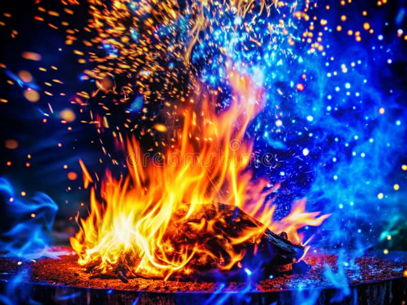 Burning Flames with Flying Particles Overlay Effects Stock Illustration ...