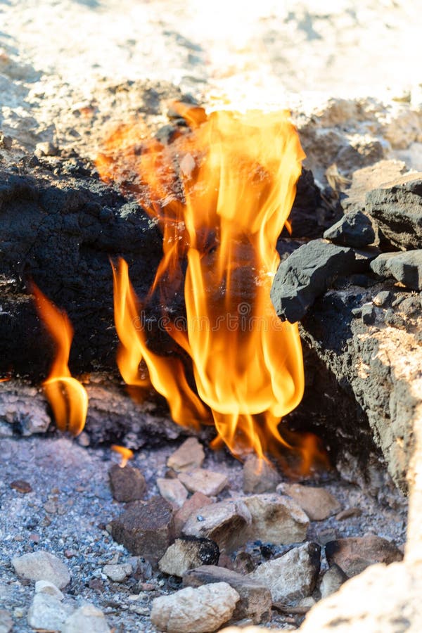 Burning Flames on Rock Surface Stock Image - Image of sandstone, yellow ...